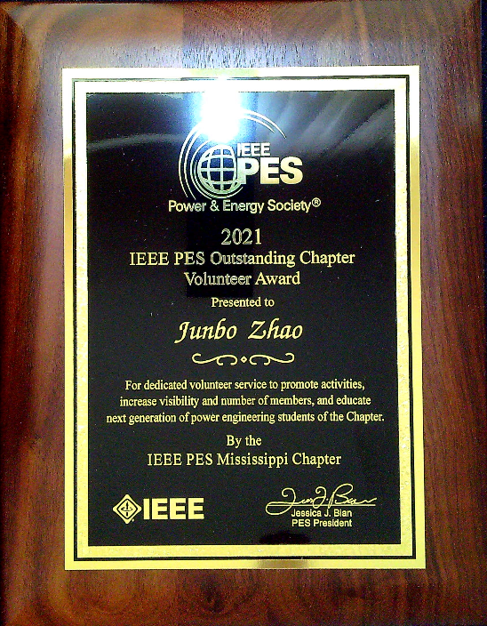 Zhao Receives IEEE PES Chapter Outstanding Volunteer Award - Electrical ...